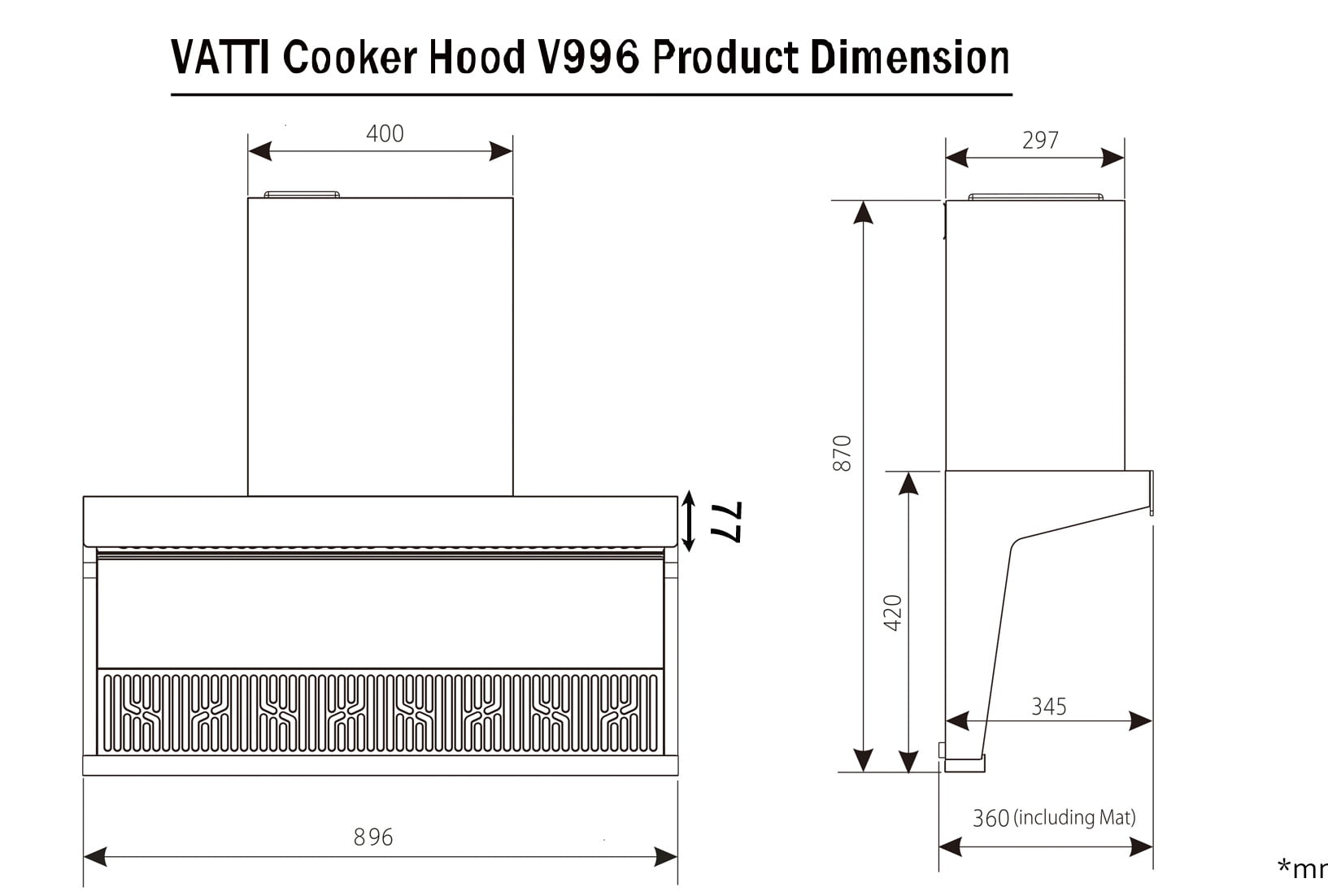 Cooker Hood | VATTI Slim Series Type Range Hood V996